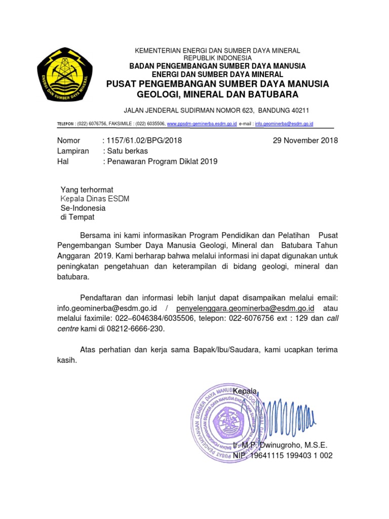 Surat Penawaran Diklat PNBP 2019 | PDF