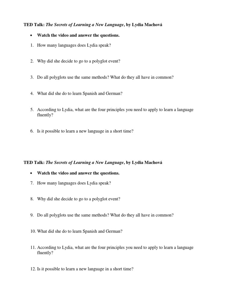 TED Talk - Learning A New Language | PDF