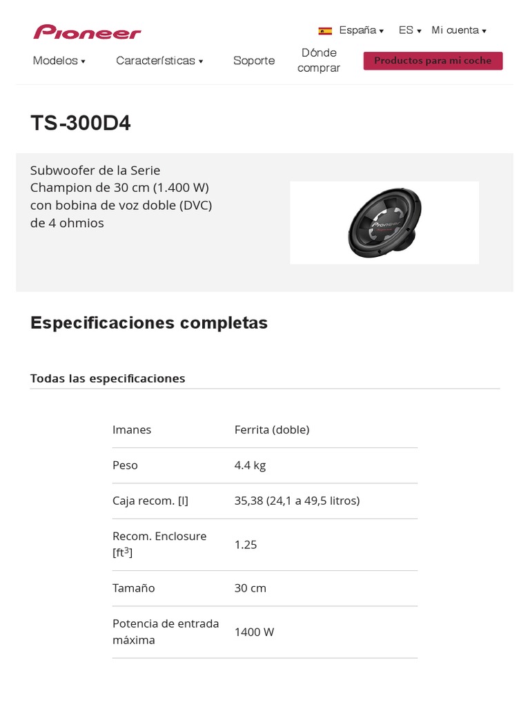 Subwoofer Pioneer Ts 300d4 | PDF