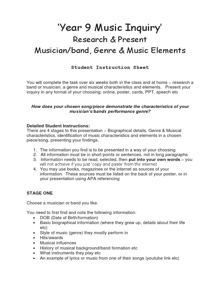 Year 9 Music Inquiry 2019 | PDF | Songs | Genre