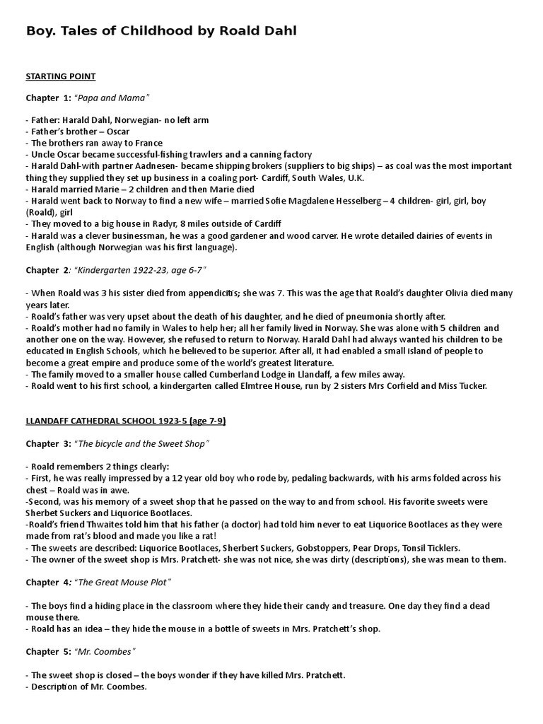 Boy - Roald Dahl - Summary
