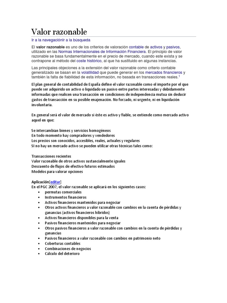 Valor Razonable | PDF | Valor presente neto | Valor razonable