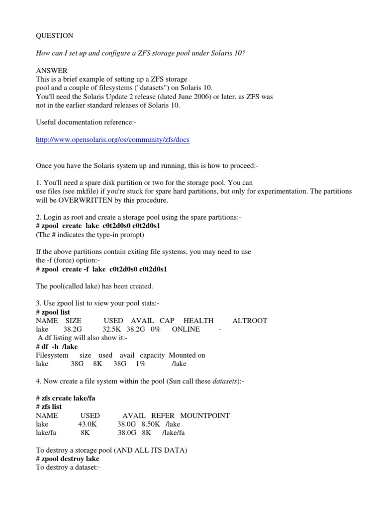 Solaris 10 ZFS Basic Example | PDF | Computer Architecture | Computer Data