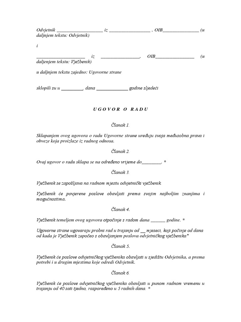 Obrazac Ugovora o Radu | PDF