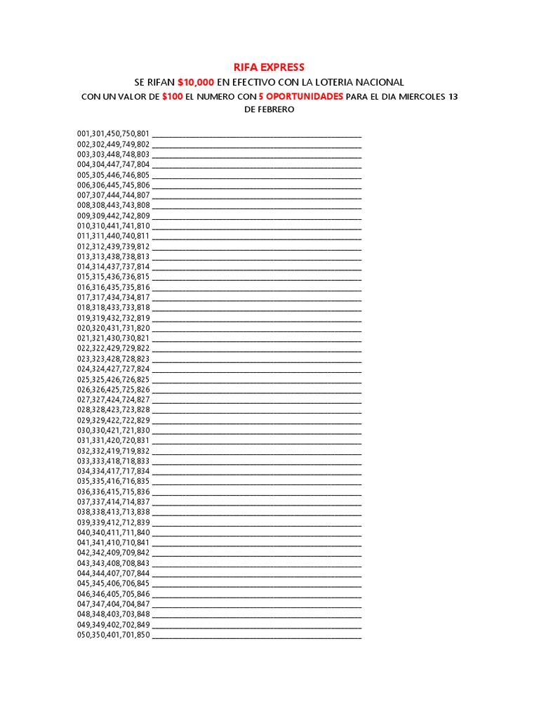 Se Rifan en Efectivo Con La Loteria Nacional: Rifa Express | PDF