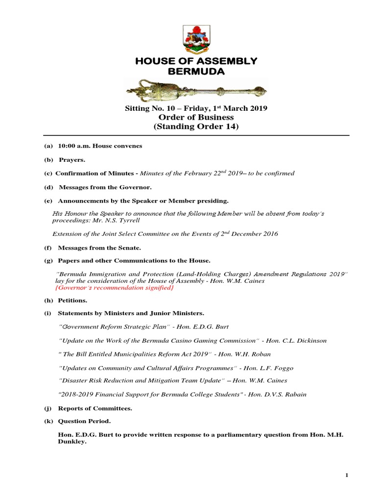 Order of Business Friday Mar 1, 2019 | PDF | Taxes | Government Related ...