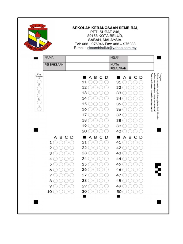 Borang OMR SK Sembirai Zipgrade NEW | PDF