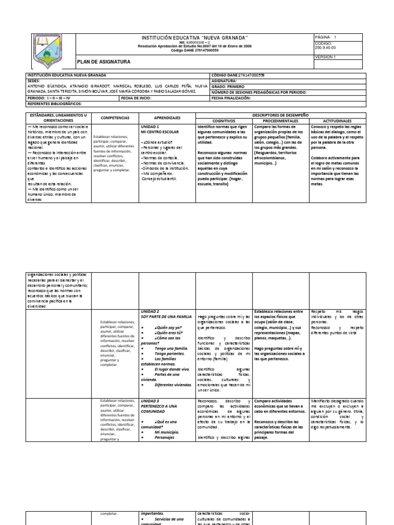 Plan de Sociales de GRADO Primero | PDF | Paisaje | Institución