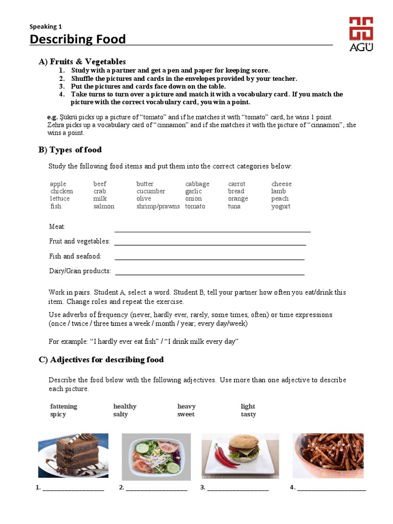 Describing Food Handout | PDF | Fruit | Tomato
