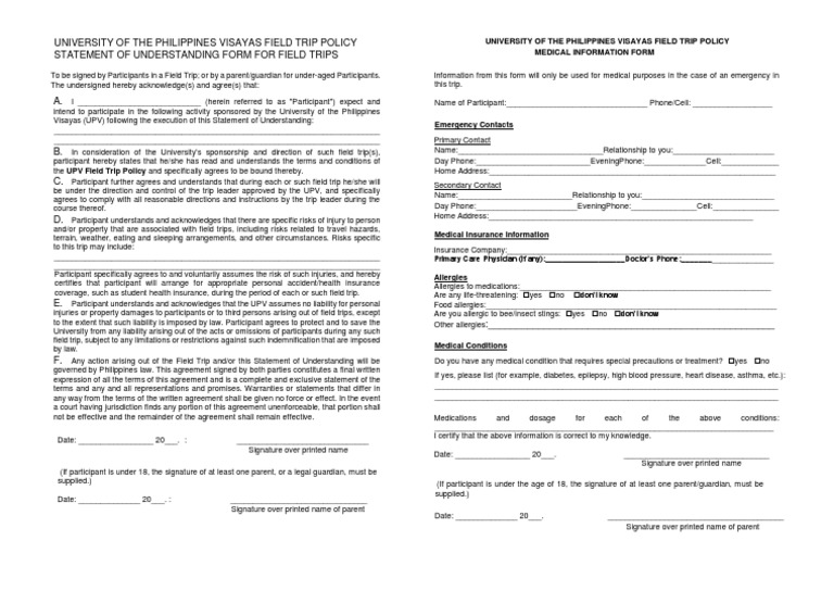 Field Trip Policy - Waiver.docx - One Page | PDF | Allergy | Insurance