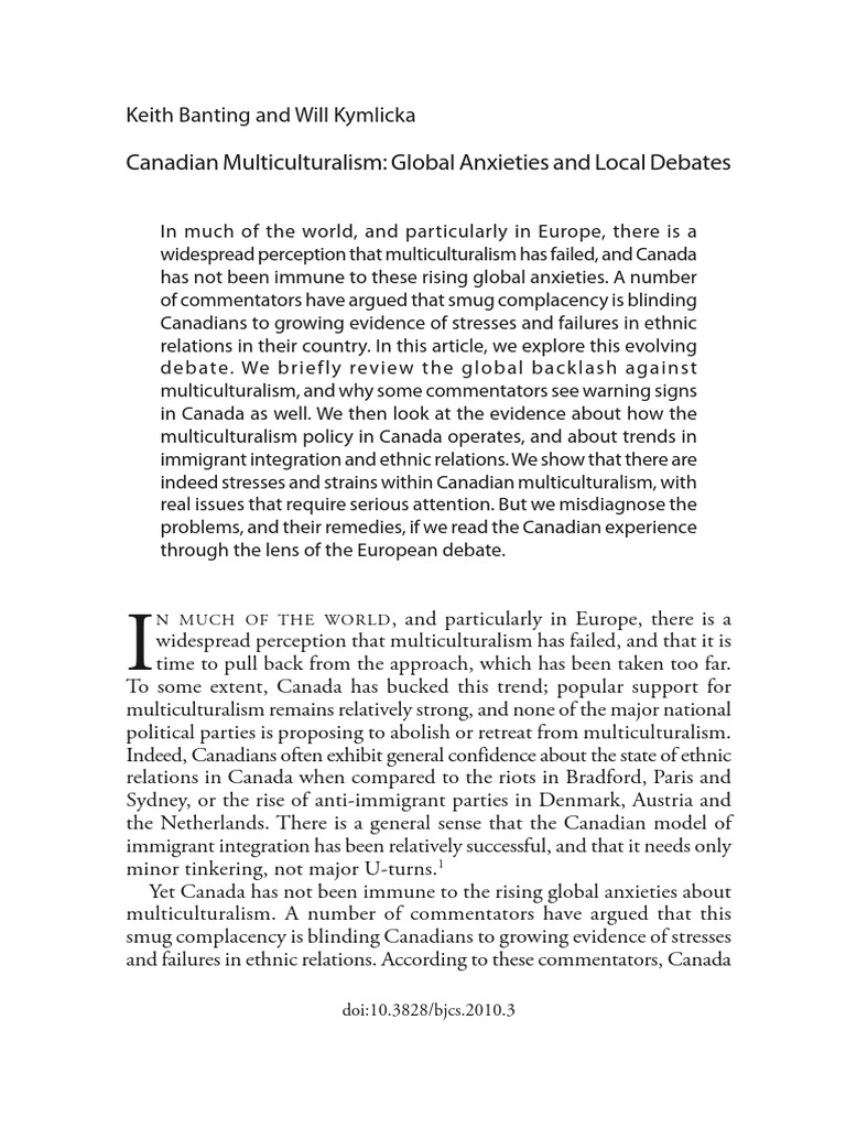 Canadian Multiculturalism: Global Anxieties and Local Debates | PDF ...