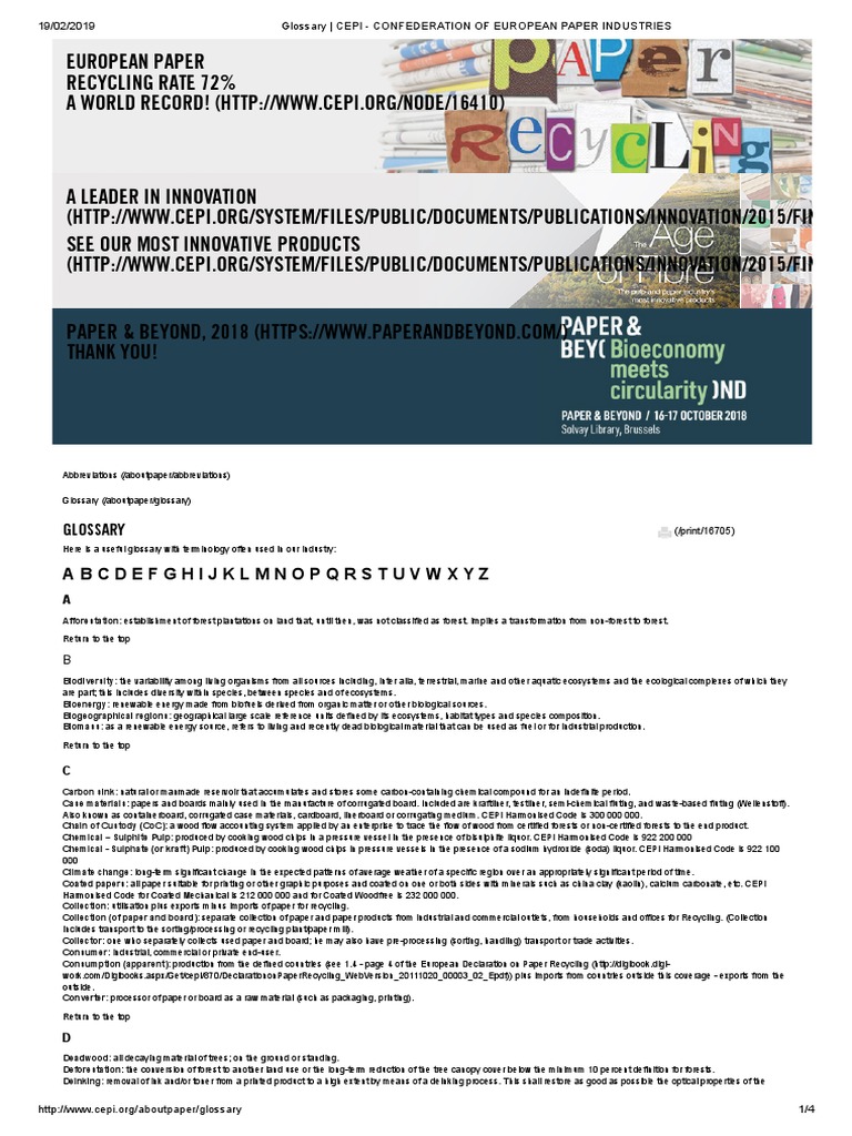 Glossary - CEPI - CONFEDERATION OF EUROPEAN PAPER INDUSTRIES PDF | PDF ...
