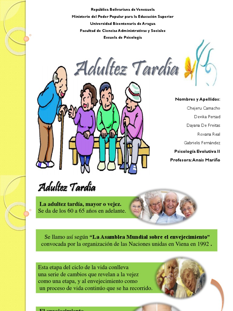 Adultez Tardía. Diapositivas Evolutiva | Descargar gratis PDF | Adultos | Vejez