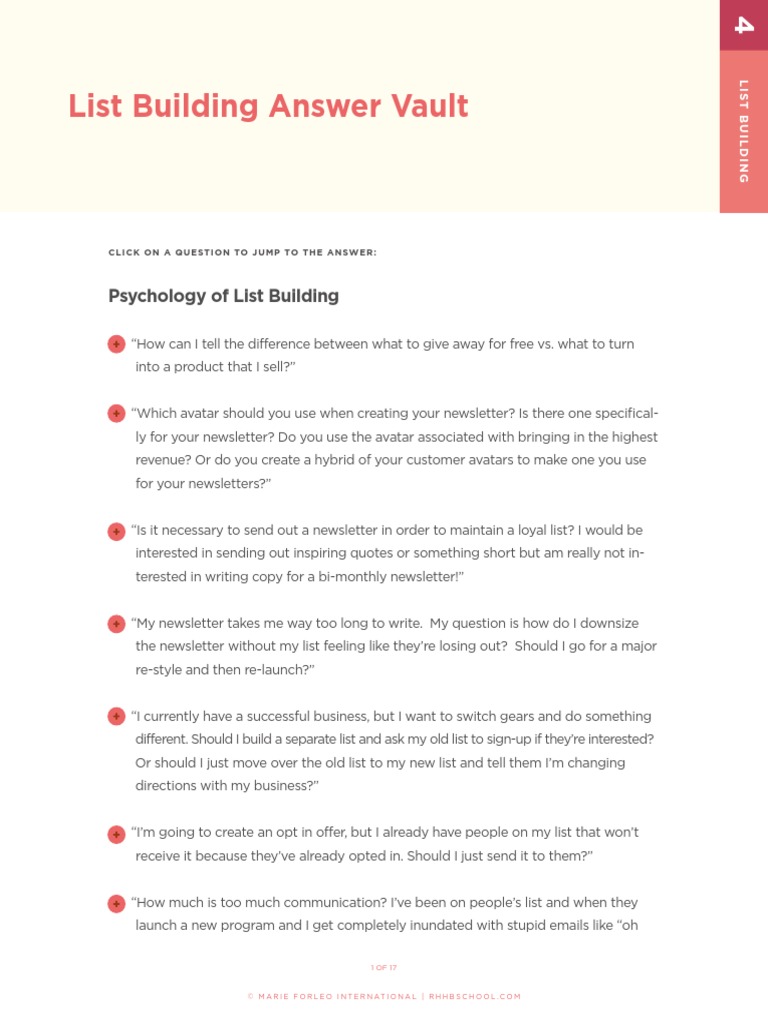 List Building Answer Vault | PDF | Social Media | Popular Culture ...