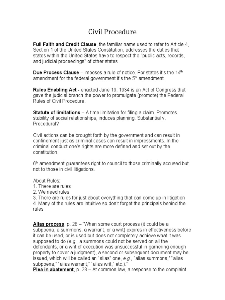 Civil Procedure Notes | PDF | Diversity Jurisdiction | Lawsuit