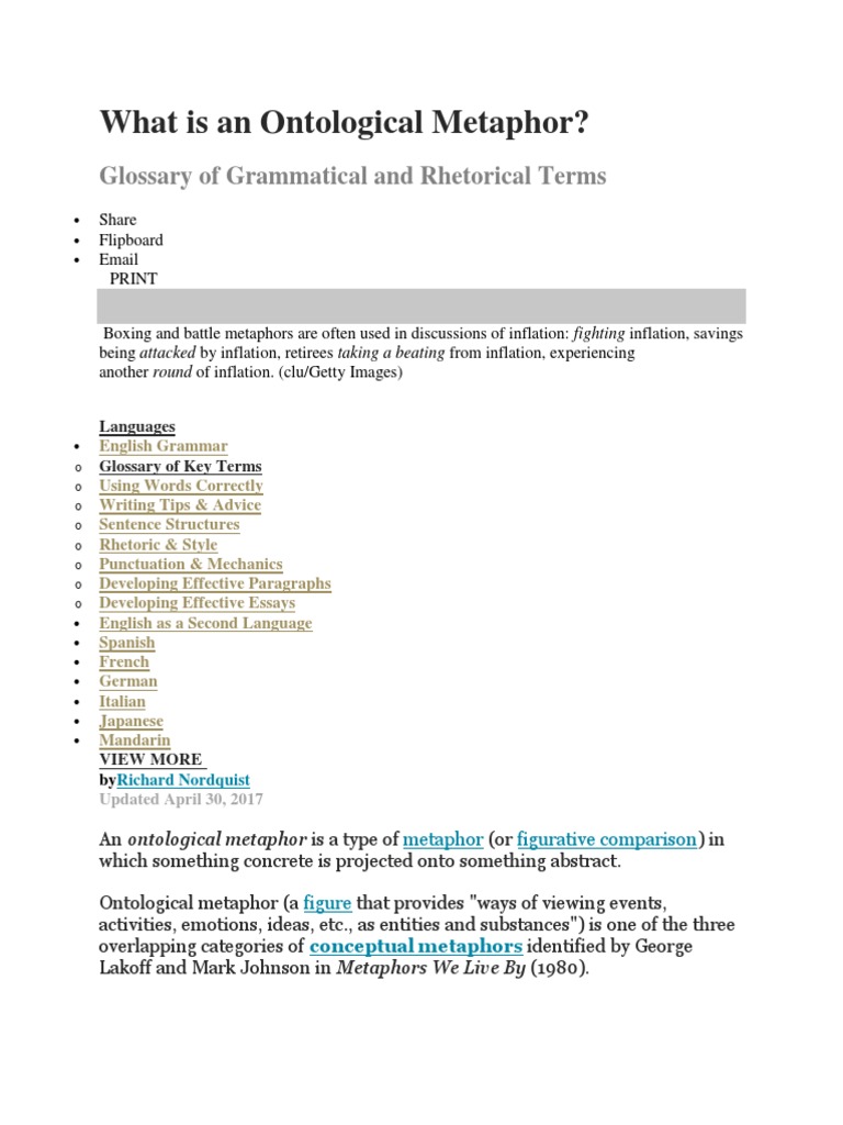 What Is An Ontological Metaphor?: Glossary of Grammatical and ...