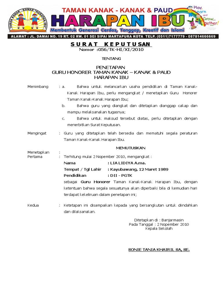 SK Guru TK Harapan Ibu | PDF