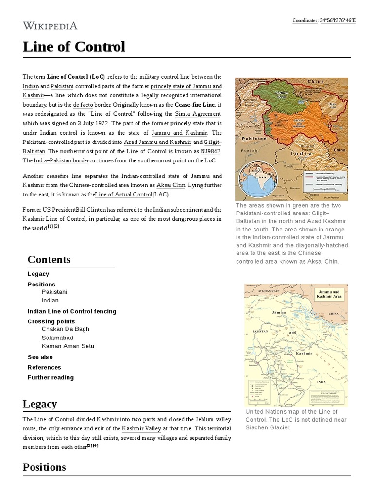 Line of Control | PDF | Independent India | International Relations