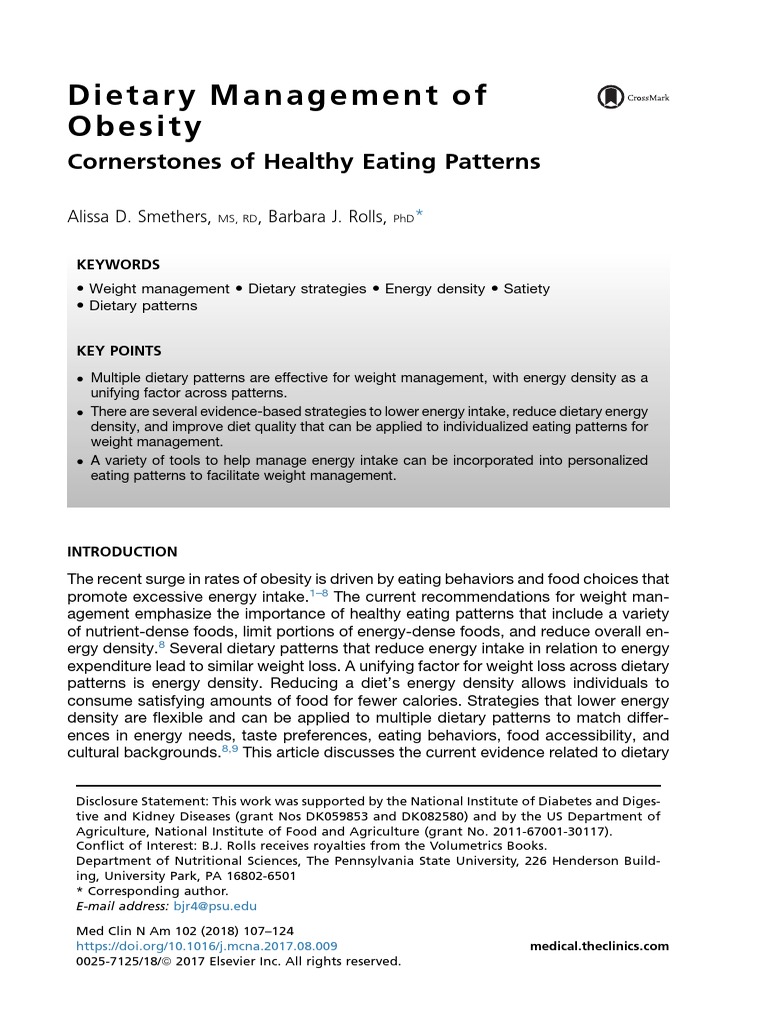 Dietarymanagementof Obesity: Cornerstones of Healthy Eating Patterns ...