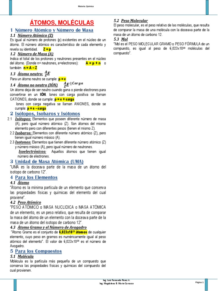 Formulario Atomos y Moleculas | PDF | Átomos | Moléculas
