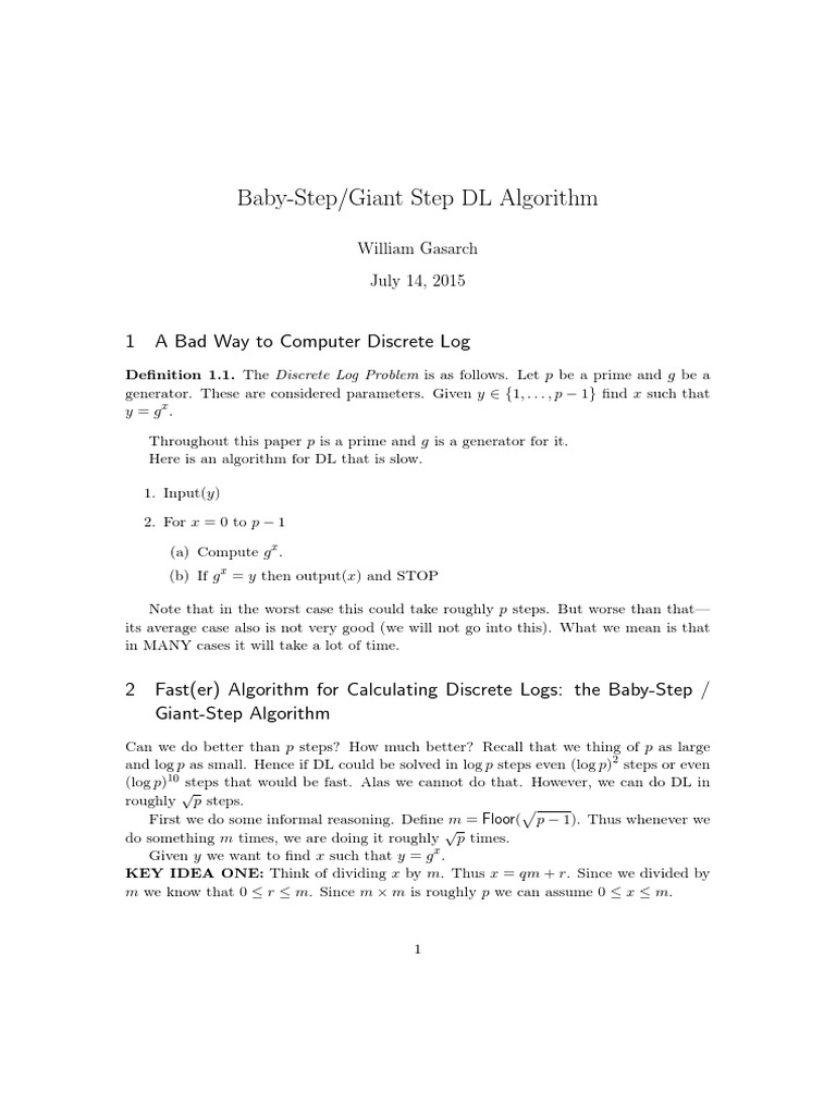 Baby-Step/Giant Step DL Algorithm: 1 A Bad Way To Computer Discrete Log ...