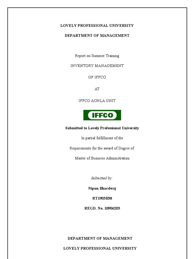 Project Report On Iffco | PDF | Inventory | Supply Chain Management