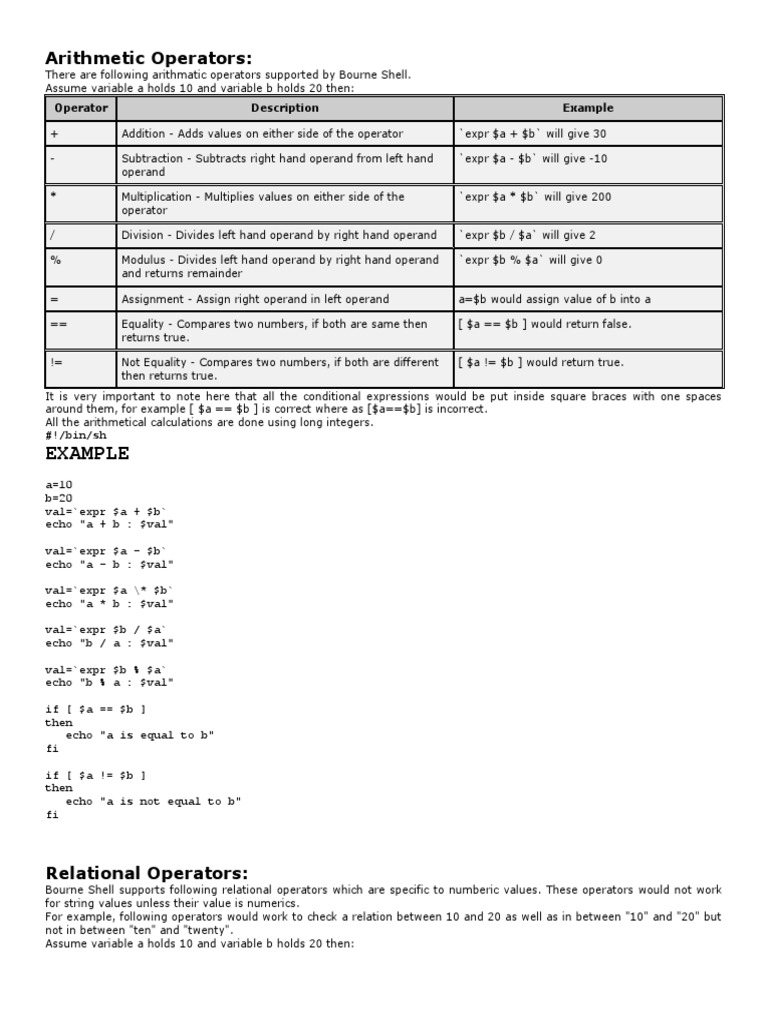 Arithmetic Operators UNIX | PDF | Computer File | Arithmetic