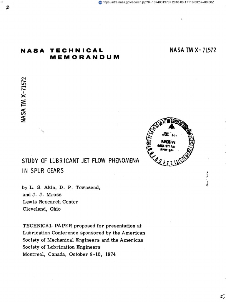 Technical Nasa TM X-71572: Memorandum | PDF | Gear | Camera