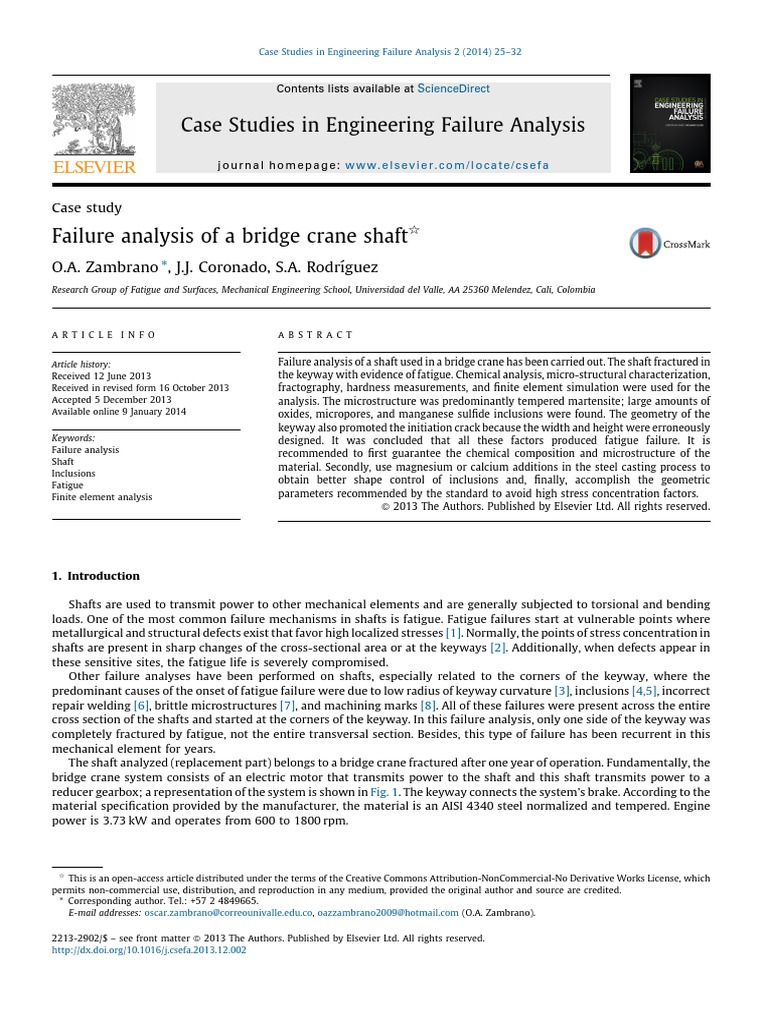 2014 - Failure Analysis of A Bridge Crane Shaft | PDF | Fatigue ...
