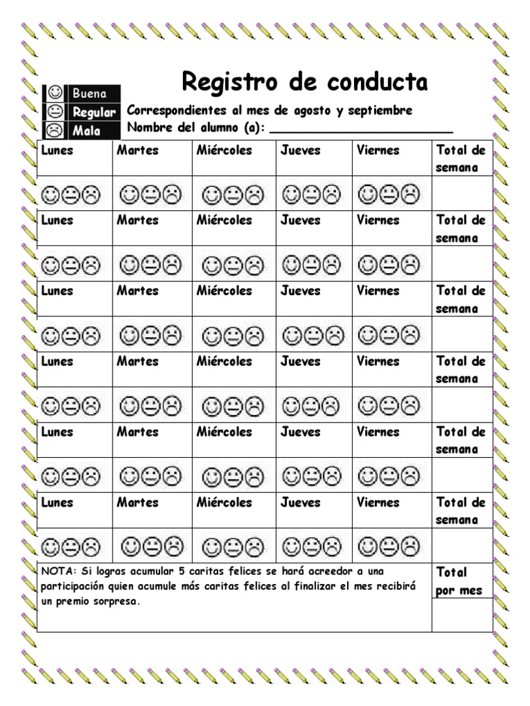 Registro De Conducta Mensual Escolar Pdf