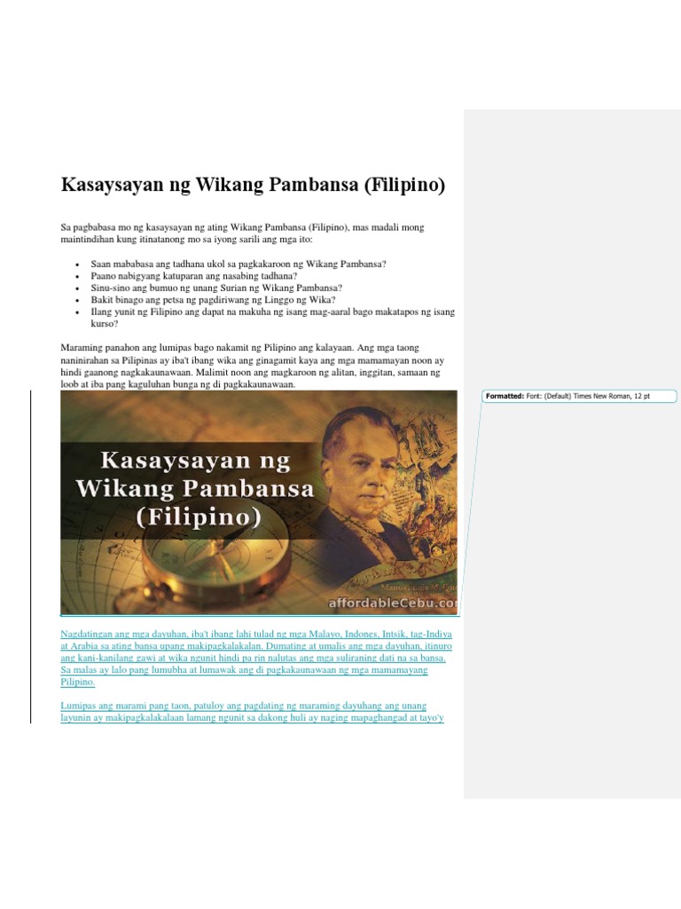 Kasaysayan NG Wikang Pambansa | PDF