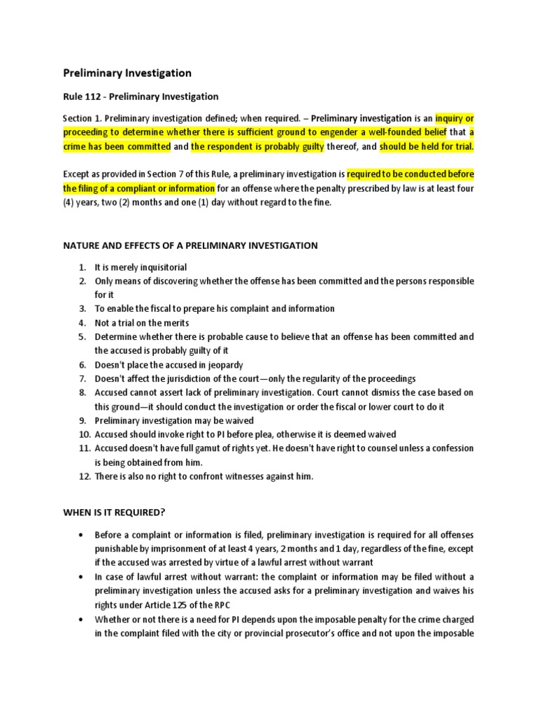 Understanding Preliminary Investigations | PDF | Affidavit | Arrest