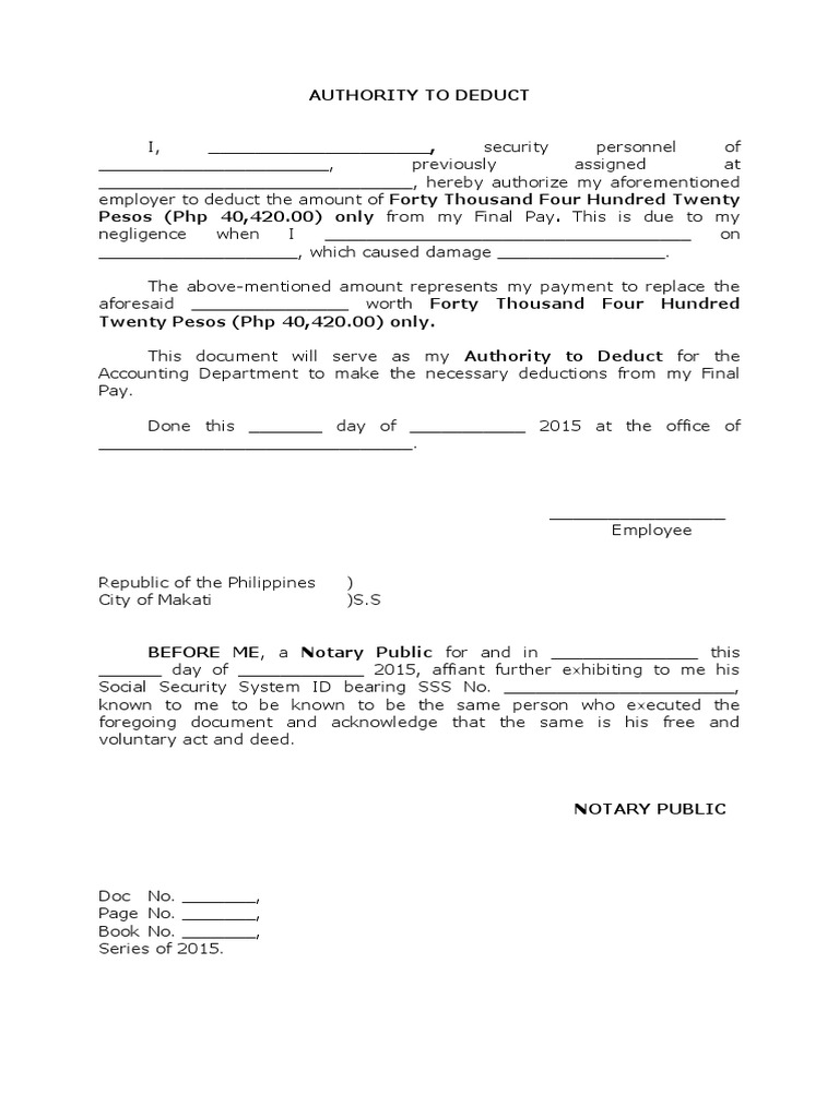 Authority To Deduct | PDF