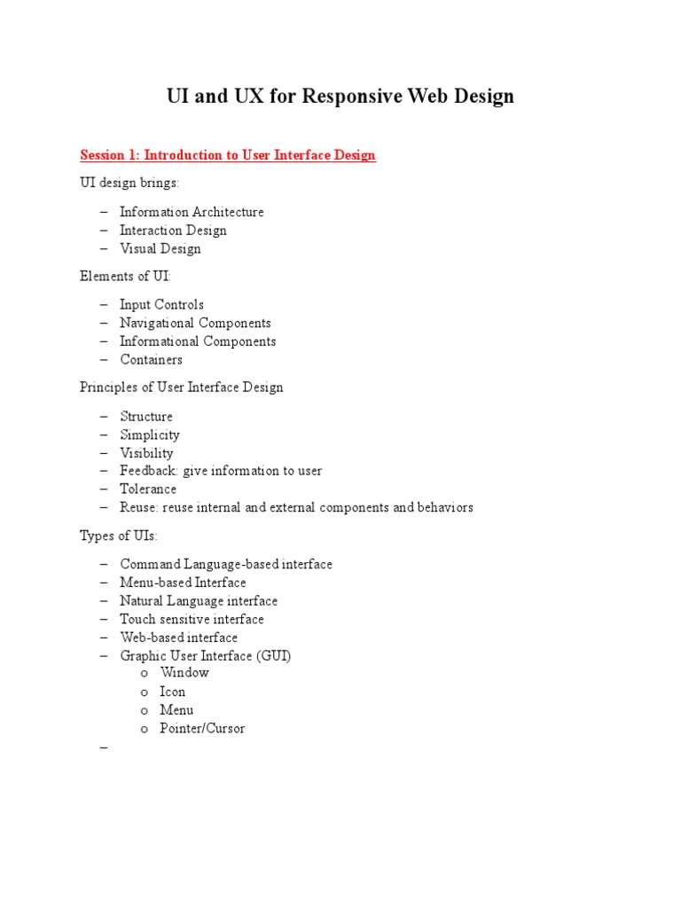 UI and UX For Responsive Web Design: Session 1: Introduction To User Interface Design | PDF ...