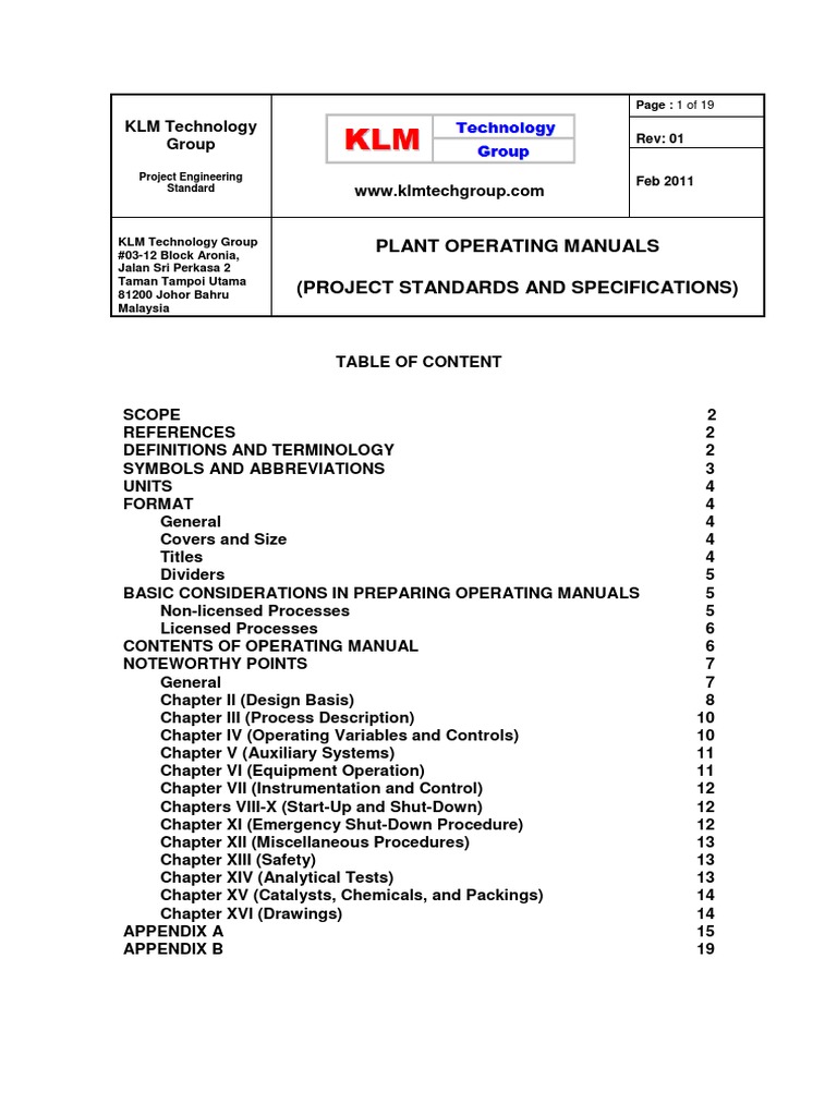 Plant Operating Manuals (Project Standards And Specifications) | Steam ...