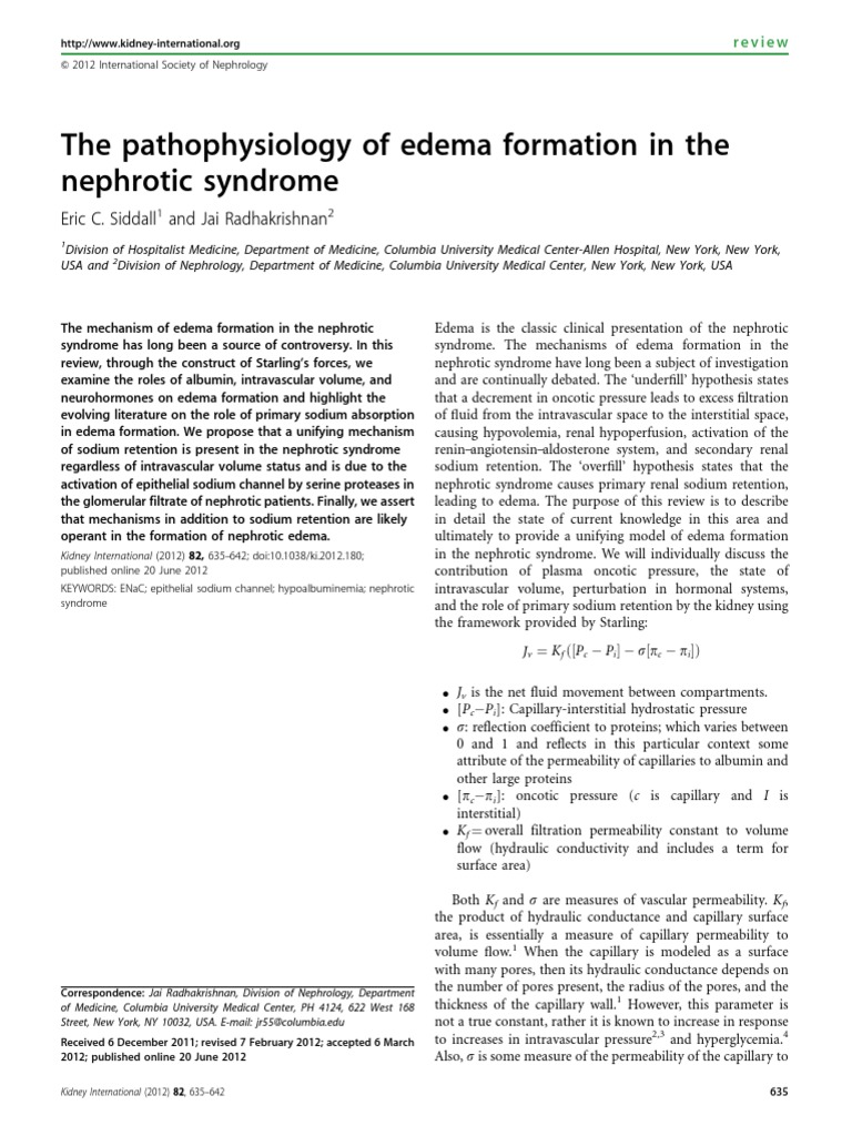 The Pathophysiology of Edema Formation in The Nephrotic Syndrome | PDF ...