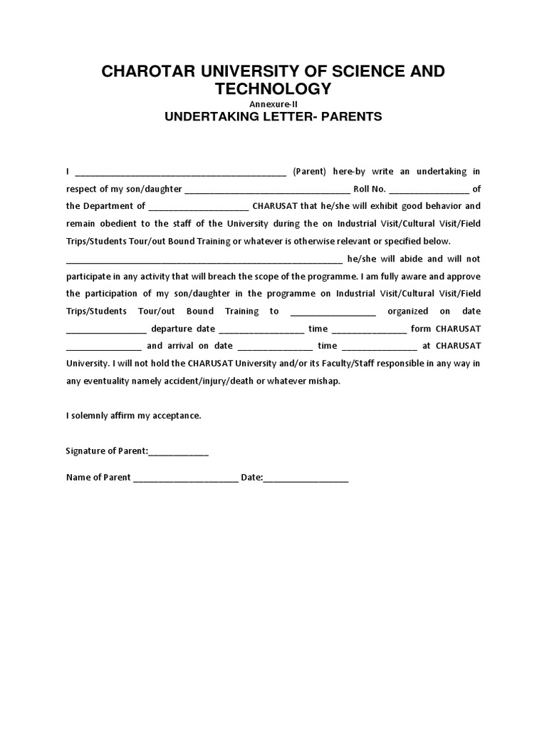 Charotar University of Science and Technology: Undertaking Letter ...