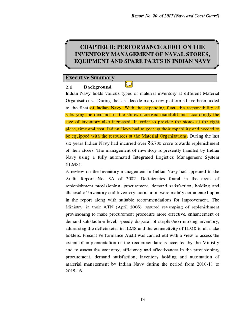 Indian Navy Inventory Management Audit | PDF | Inventory | Procurement