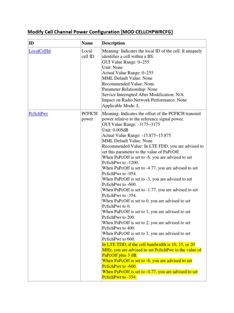 Modify Cell Channel Power Configuration | PDF | Bandwidth (Signal Processing) | Radio