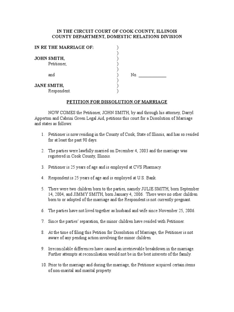 Cook County Divorce Petition | PDF | Marriage | Divorce