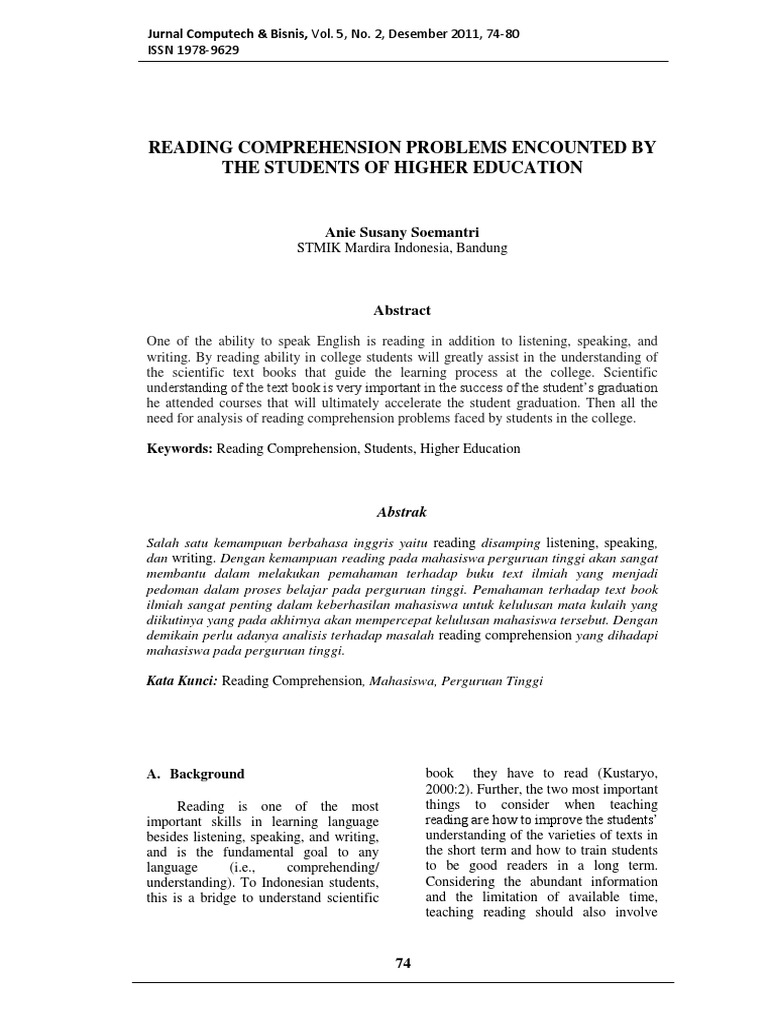 Reading Comprehension Problems Encounted by The Students of Higher ...