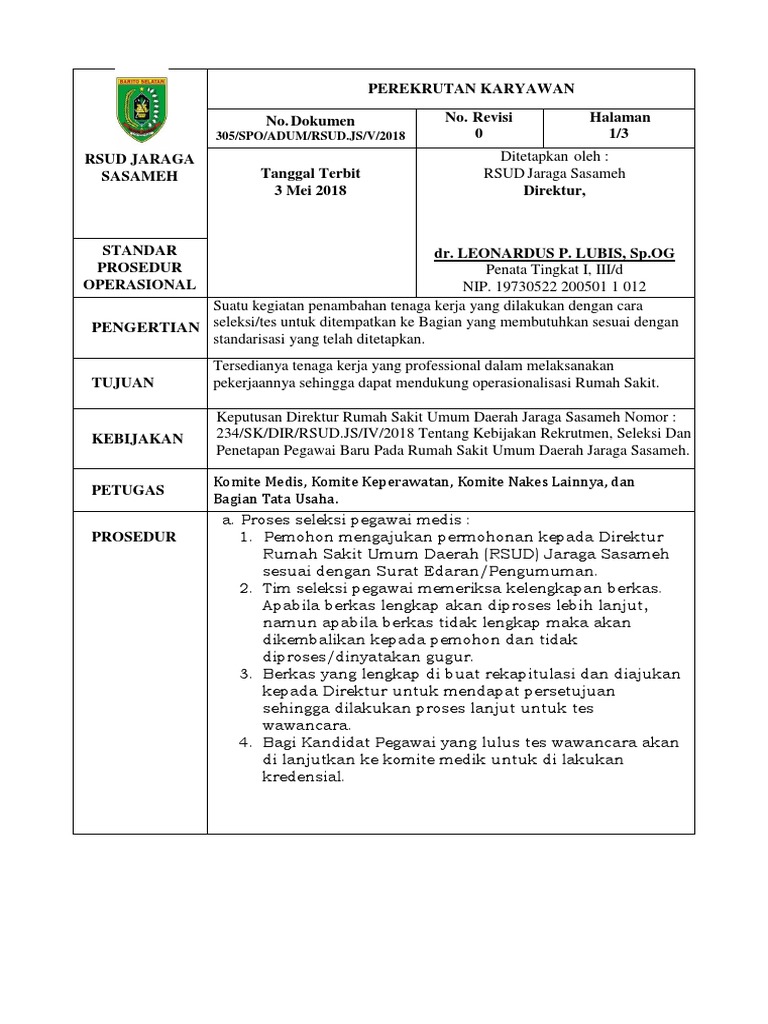 Sop Rekrutmen Pegawai | PDF