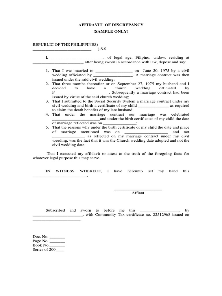 Affidavit of Discrepancy Sample | PDF