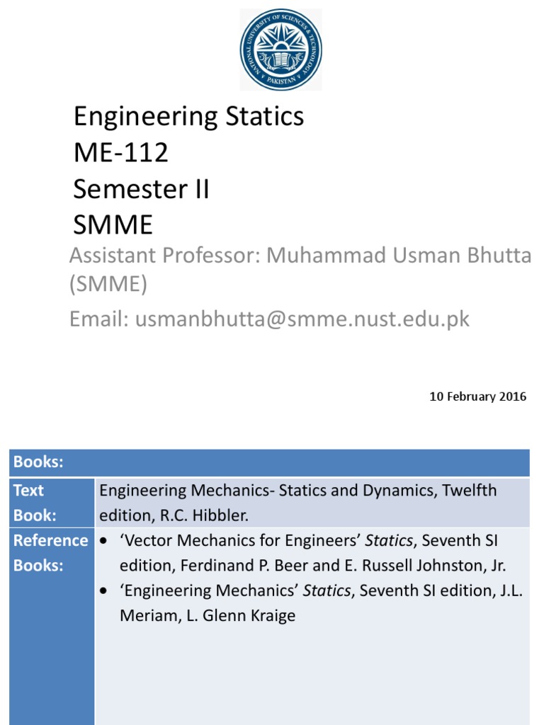 Engineering Statics Course Outline | PDF | Force | Newton's Laws Of Motion