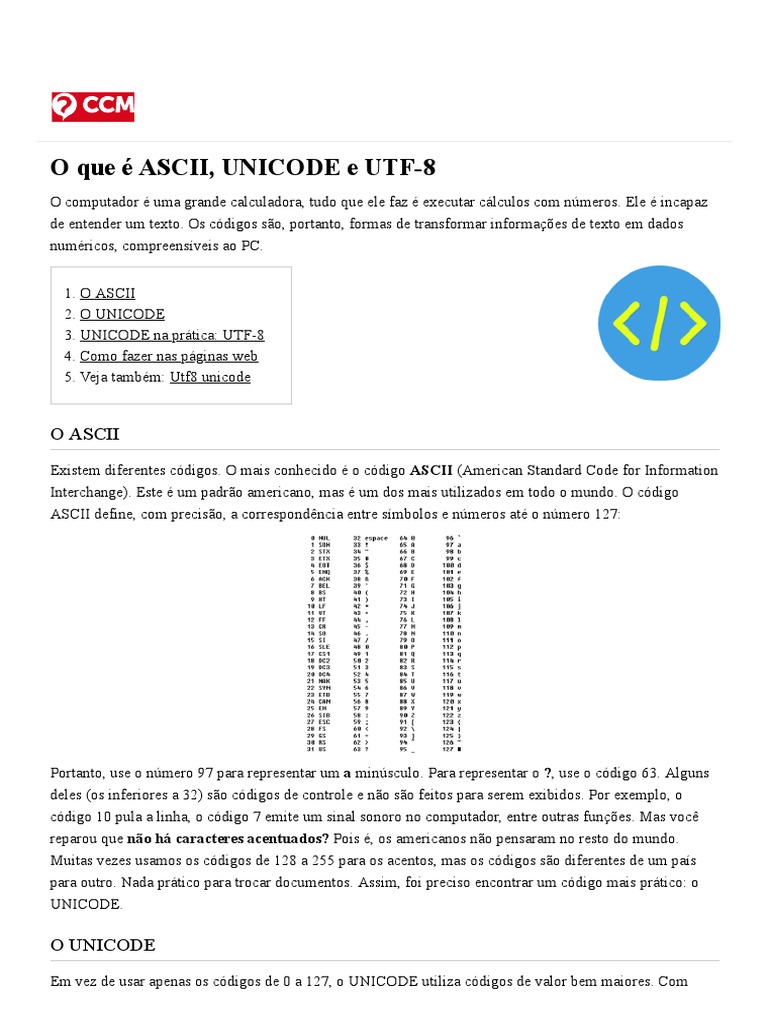 O Que É ASCII, UNICODE e UTF-8 | PDF | Ascii | Codificações