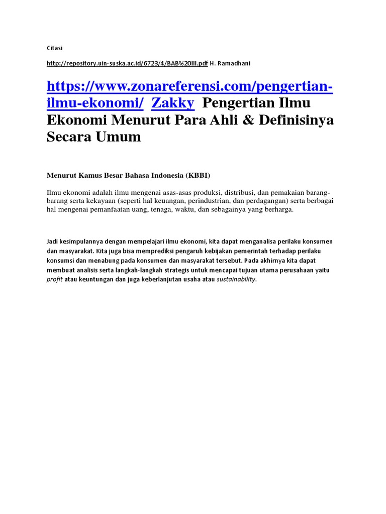 Ilmu-Ekonomi/ Zakky: Pengertian Ilmu Ekonomi Menurut para Ahli & Definisinya Secara Umum | PDF