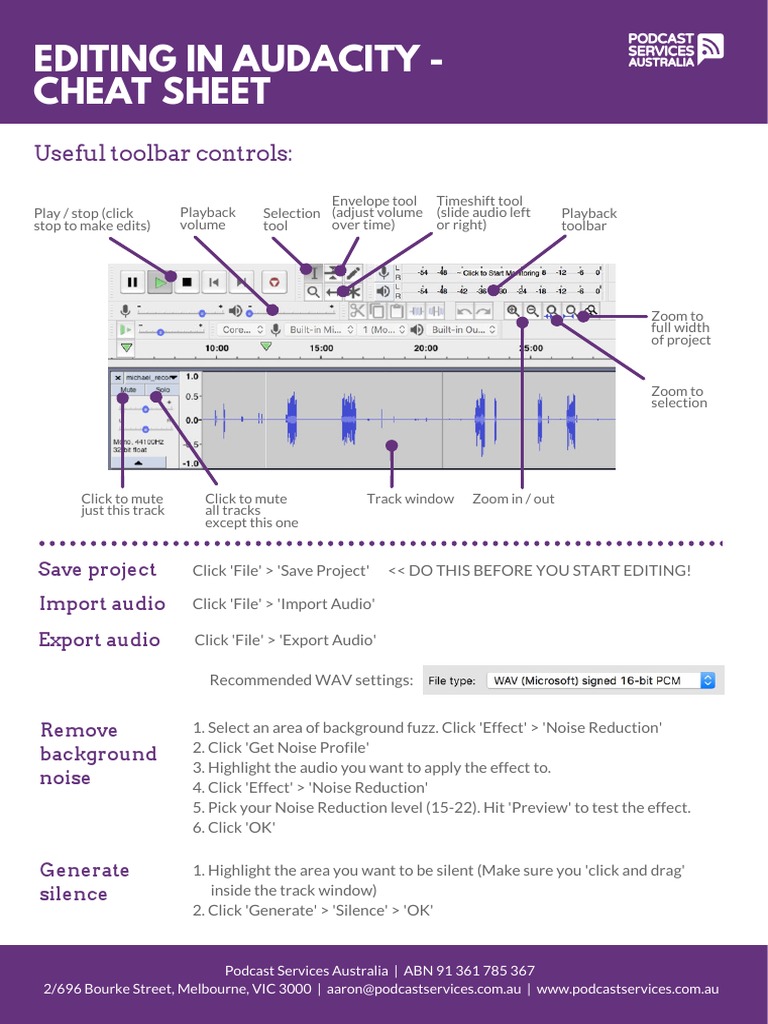 Audacity Podcast Editing Cheat Sheet | PDF | Sound Production ...