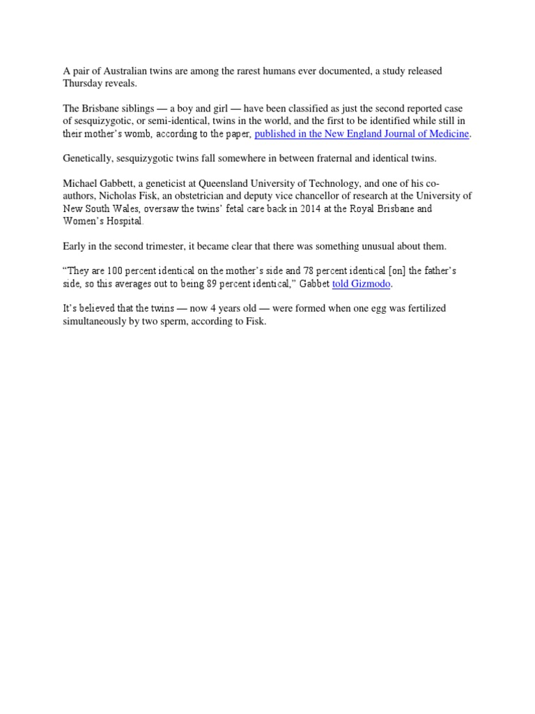 Rarest Twins Ever Documented: Semi-Identical Australian Siblings ...