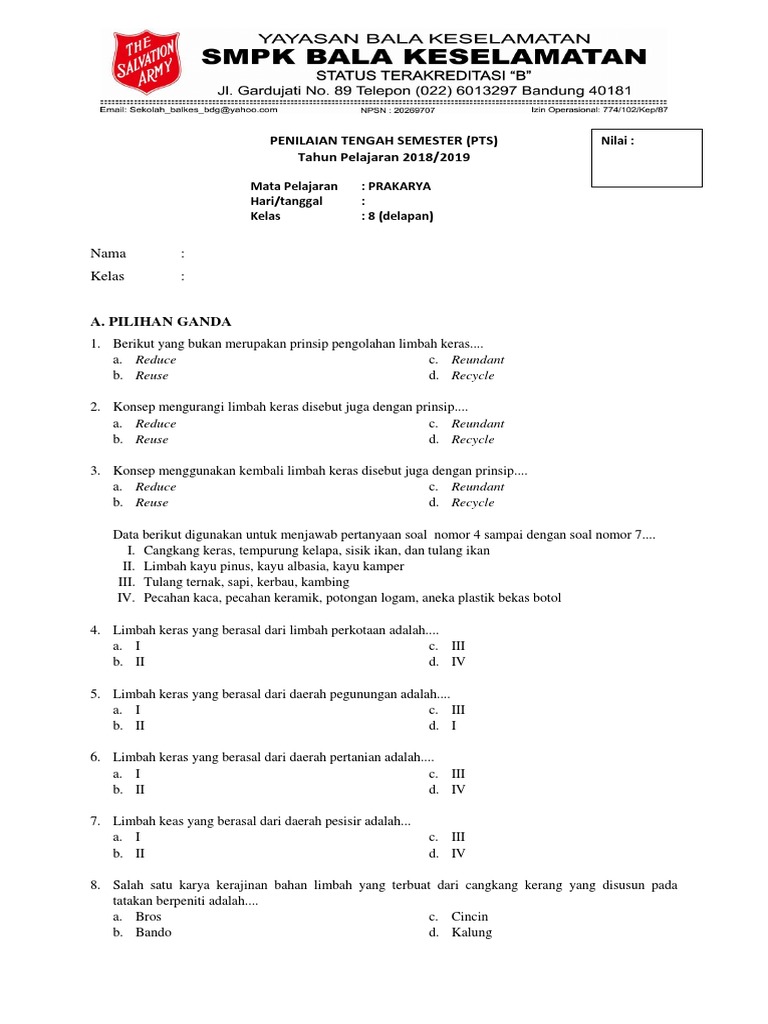 Soal Pts Prakarya Kelas Viii SMT 2 | PDF