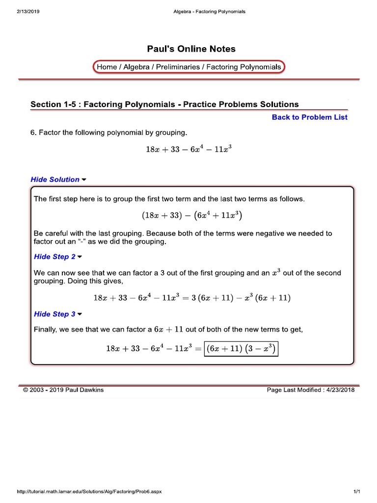 Factoring Polynomials Practice Problems Solution 06 | PDF